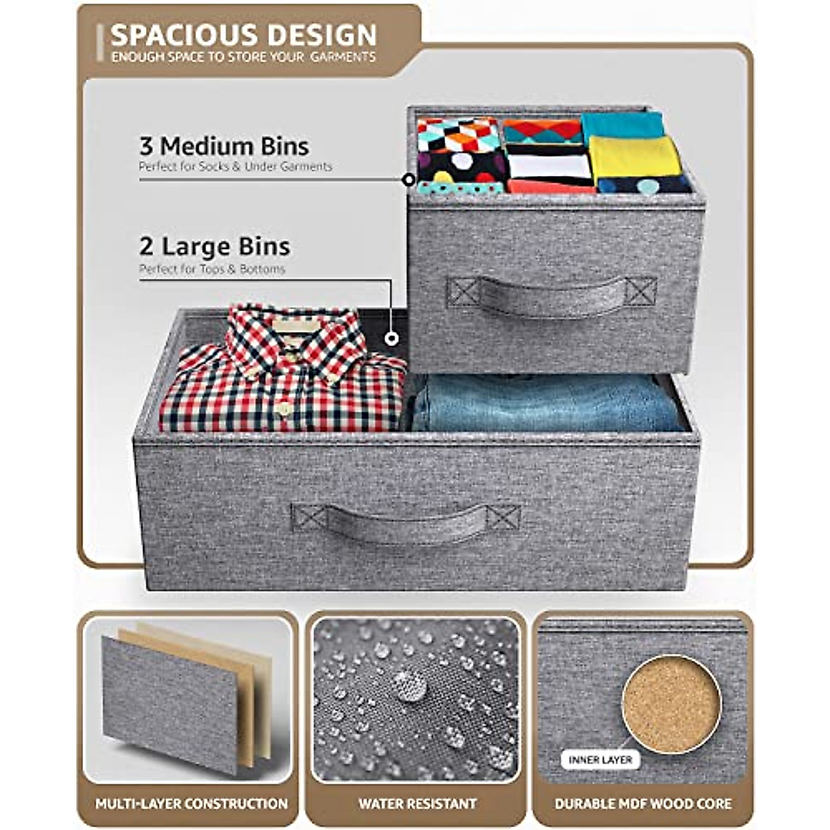 Sorbus Dresser with 5 Drawers - Storage Chest Organizer Unit with Steel Frame, Wood Top, Easy Pull Fabric Bins - Long Wide TV Stand for Bedroom Furniture, Hallway, Closet & Office Organization