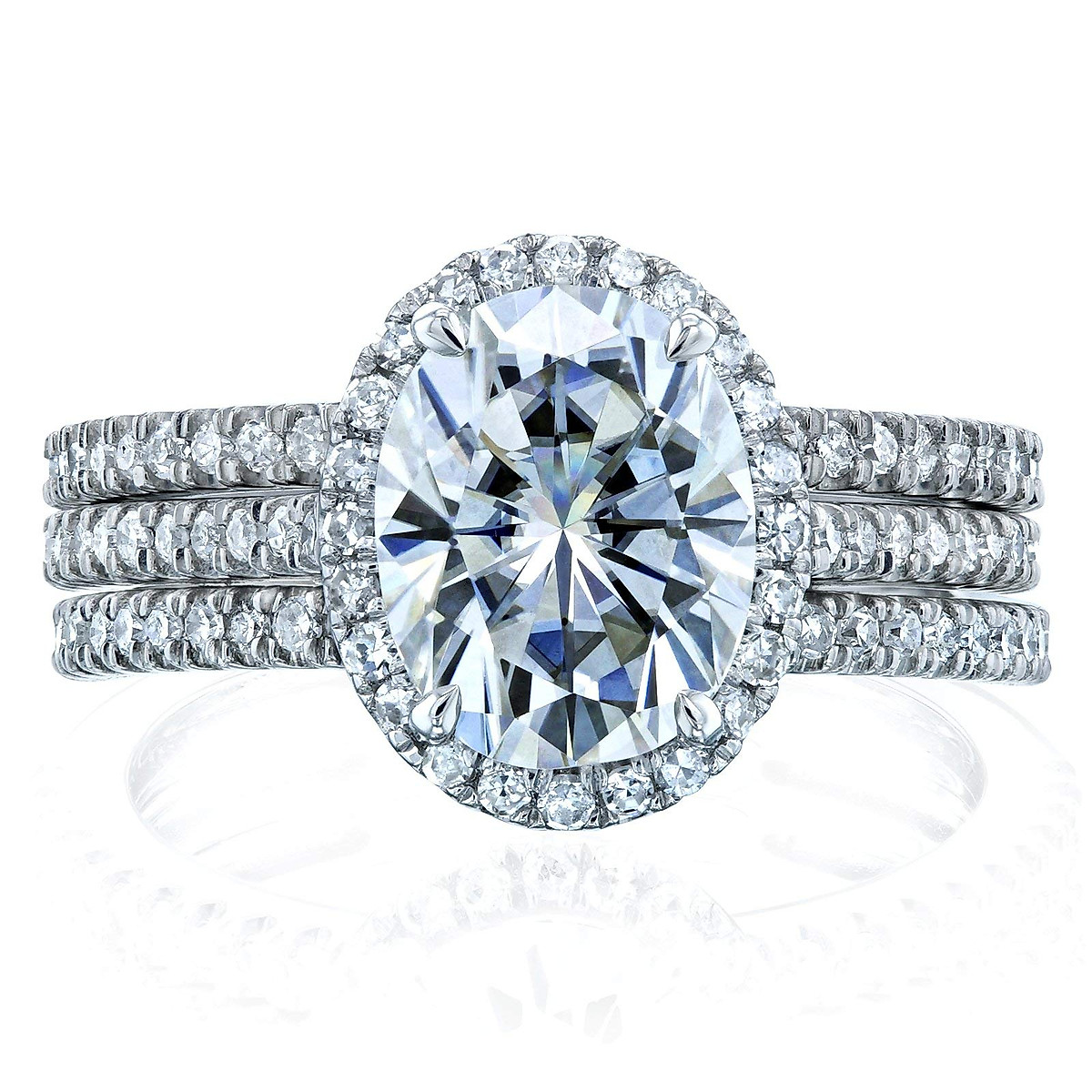 Kobelli Oval Moissanite Halo 3-Piece Bridal Rings Set 2 1/2 CTW 14k White Gold, 7