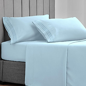 CozyLux King Pillowcase Set of 2 Luxury 1800 Series Double Brushed Microfiber Bed Pillow Cases Embroidered 2 Pack 20x40, Spa Blue Pillow Covers with Envelope Closure, Soft and Comfortable