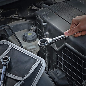 DURATECH Reversible Ratcheting Wrench Set, 4 in 1 Double Box End Wrench Set, SAE, 2-piece, 5/16, 3/8, 7/16, 1/2 & 9/16, 5/8, 11/16, 3/4-Inch, CR-V Steel, Mirror Polished, with Rolling Pouch