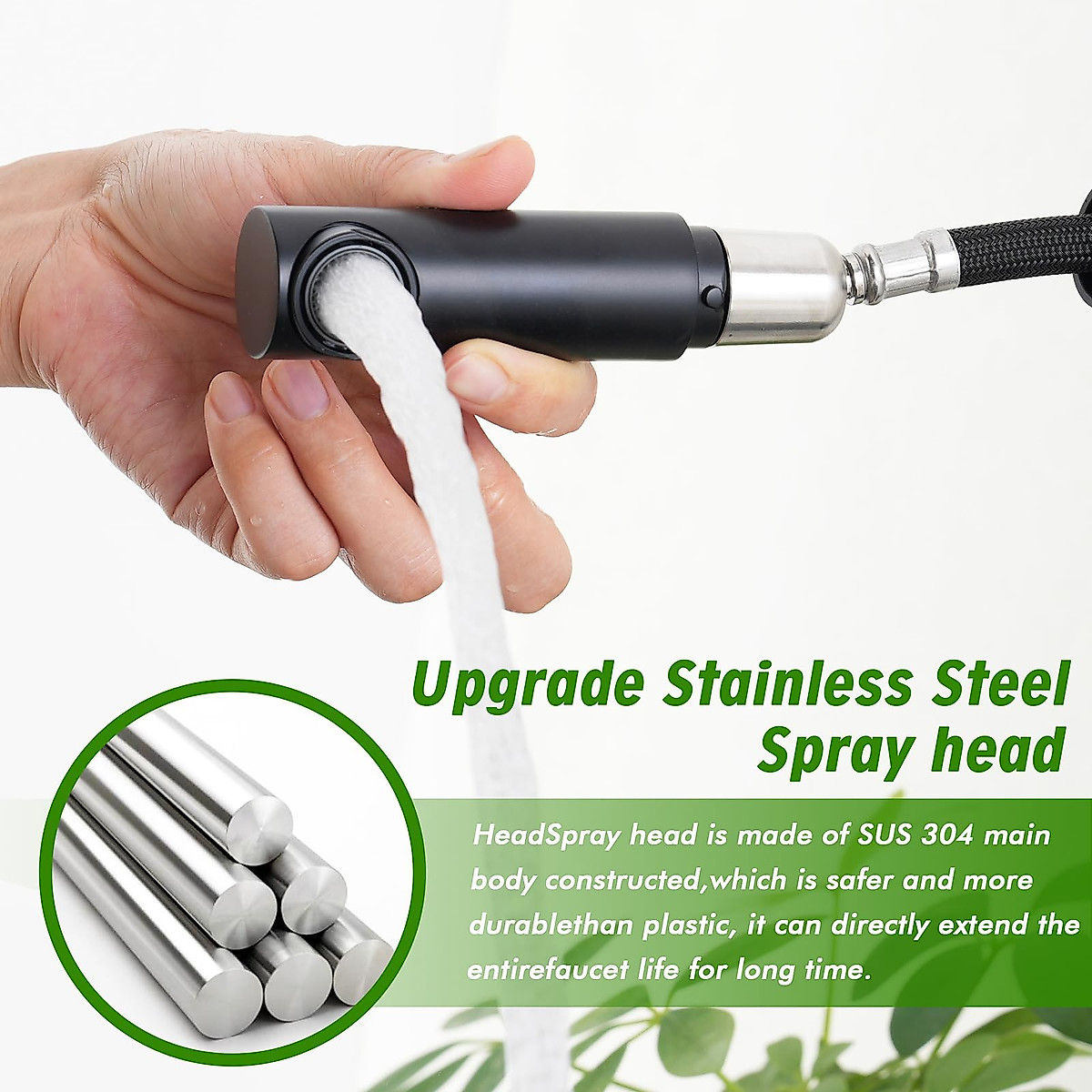 TRYWELL Kitchen Faucets with Pull Down Sprayer Stainless Steel Kitchen Sink Single Handle Utility Modern Black Kitchen Faucet and Deck Plate for Kitchen Bar Camper RV E-64-BK