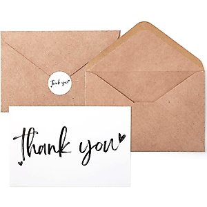 100 Thank You Cards 4x6 Inch, with 100 Kraft Envelopes and 120 Stickers, Minimalistic and Professional Looking for Business Wedding Graduation Baby Shower Bridal Shower
