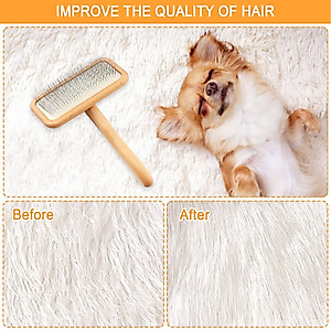 Carpet Rake Sheepskin Wool Brush and Sheepskin Brush Cleaner Comb, More Suitable for Pile Carpets/Rugs, for Carding Fur, Restore Carpets Softness and Texture (Wood, 2PCS(Big+ Small)