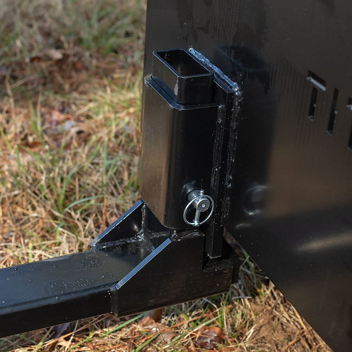 Titan Attachments Pin-On Pallet Fork Frame Attachment, 46" Hefty Fork Blades with Hitch Ball Hole, Chain Buckle Retainer, Universal Skid Steer Quick Tach Mounting System, 2600 LB Load Capacity