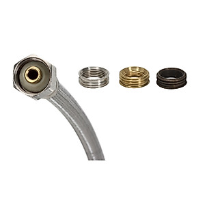 Fluidmaster B4F12U Faucet Connector With Size Adaptors, Braided Stainless Steel - 3/8 Compression, 7/16 Compression, 1/2 Compression or 1/2 F.I.P. Thread x 1/2 F.I.P. Thread, 12-Inch Length