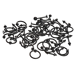 IPINK Spike Bars Labret Lip Ring Stud Body Piercing Stainless Steel Black 50pcs 16g