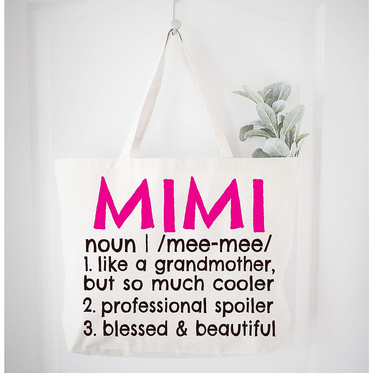 COCOVICI Mimi Tote Bag | Mimi Definition Tote Bag | Grandma Gifts | Mimi Gifts | Mimi Christmas Gift | Christmas Gift from Grandkids (Mimi Definition Pink/Black Font)