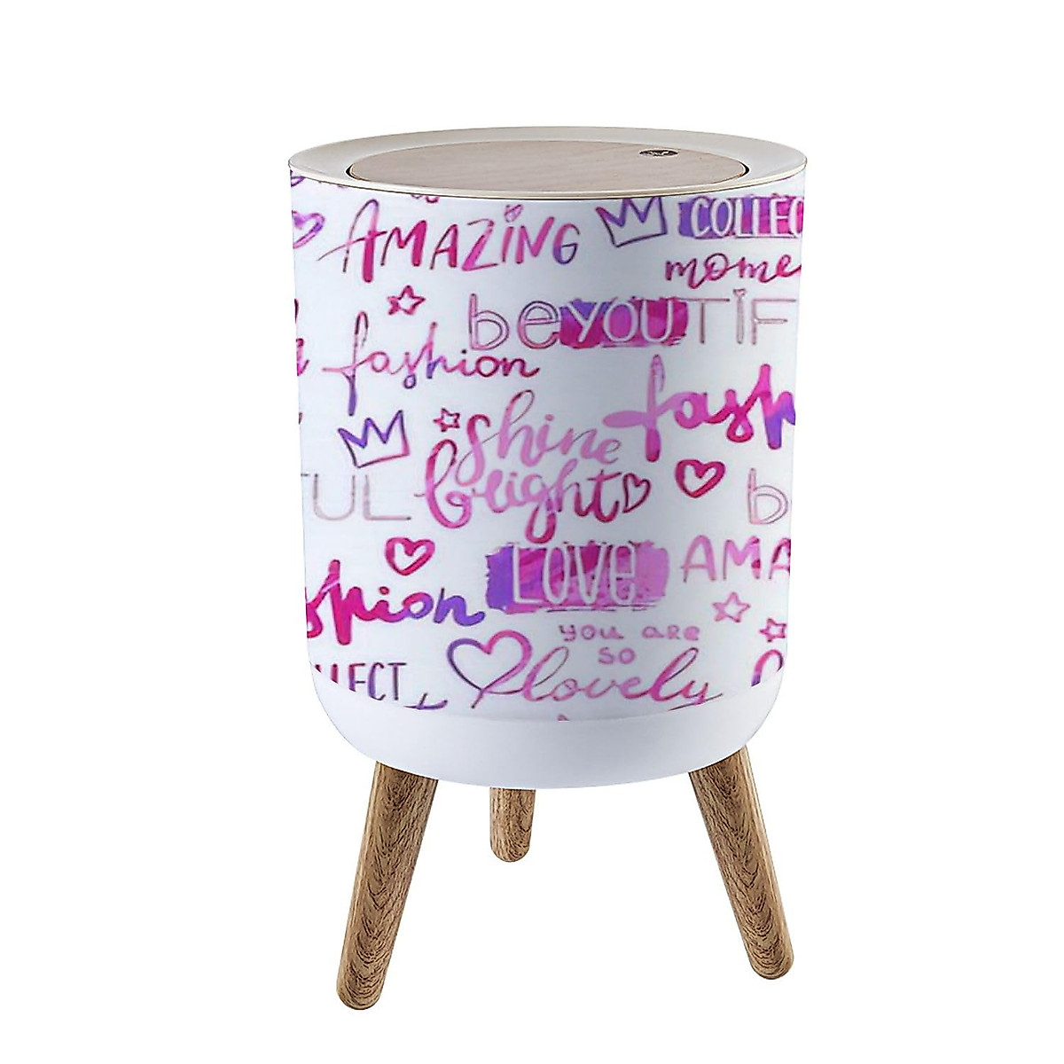 Small Trash Can with Lid for Bathroom Kitchen Office Diaper Abstract drawing pattern Fashion drawing text slogan Girlish teen Bedroom Garbage Trash Bin Dog Proof Waste Basket Cute Decorative