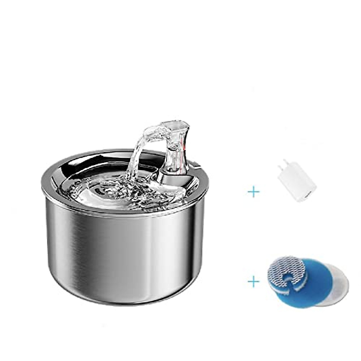 Mcacetine Cat Water Fountain Stainless Steel, Quiet Automatic Dog Water Dispenser, 2L/67oz, Adjustable Water Flow, Dog Dispenser Water Bowl, Multiple Pets Water Fountain