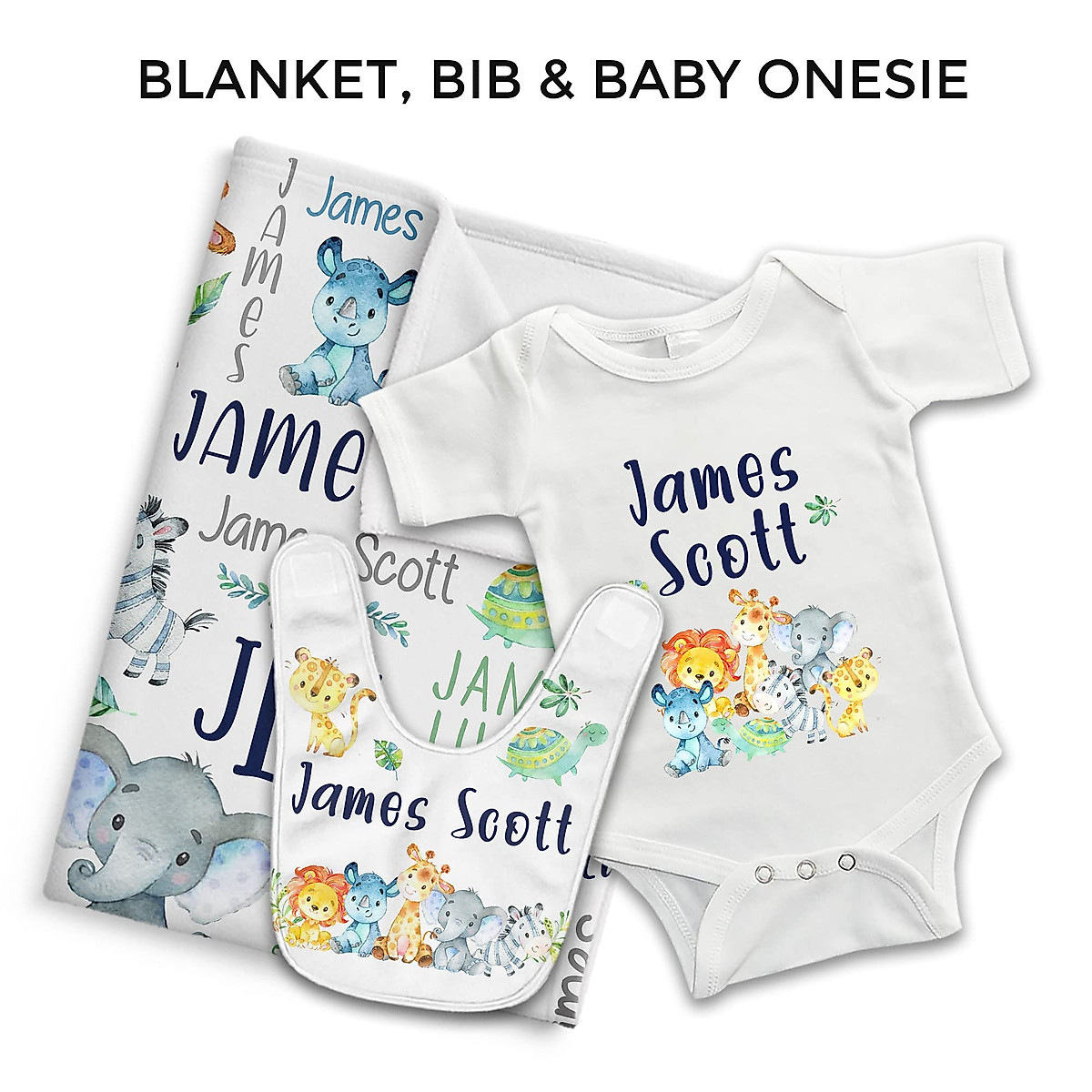 Honestchi Safari Personalized Baby Blankets - Customized Baby Blanket with Name for Boys - Custom Baby Blankets for Baby Shower - Soft, Lightweight & Giftable