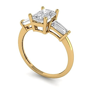 Clara Pucci 2.0 Carat Emerald cut 3 stone Solitaire with Accent Genuine Moissanite Wedding Promise Anniversary Bridal Ring 18K Yellow Gold 8.25