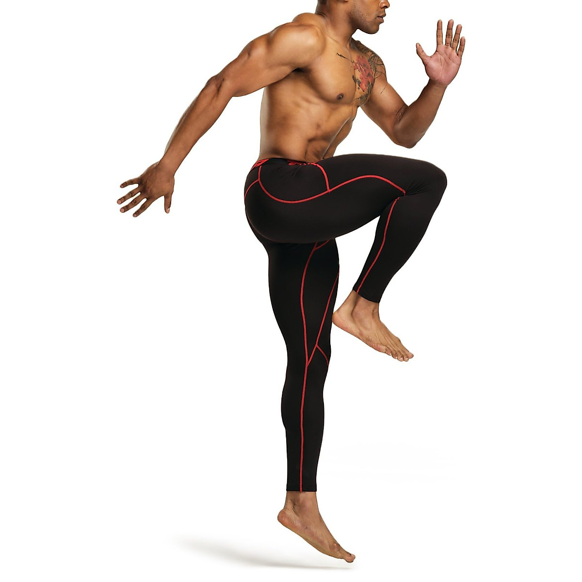 TSLA Men's Thermal Compression Pants, Athletic Sports Leggings & Running Tights, Wintergear Base Layer Bottoms, 2pack Tights Black&red/Woodland Slash Black, X-Large