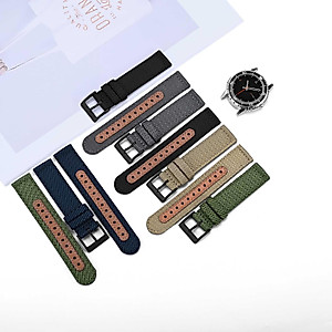 BISONSTRAP Sporty Nylon Watch Bands, Military Watch Strap for Men 22mm, Blue with Black Buckle