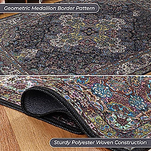 SUPERIOR Washable Indoor Large Area Rug, Southwestern Home Decor, Floor Rugs for Living Space, Dining Room, Kitchen, Office, Bedroom, Vintage Geometric Aesthetic, Cardinal Collection, 6' x 9', Black