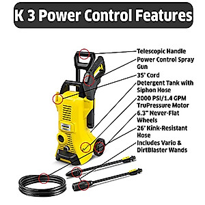 Karcher K 3 Power Control 1800 PSI 1.45 GPM Electric Power Pressure Washer with Vario & DirtBlaster Spray Wands