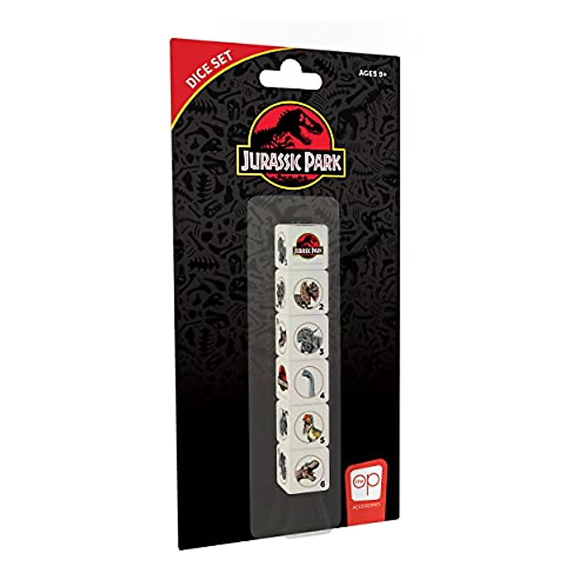 Jurassic Park Dice Set | Collectible d6 Dice Featuring Dinosaurs & More - Jurassic Park Logo, Dilophosaurus, Triceratops, Brachiosaurus, Velociraptor, and T-Rex | Officially Licensed 6-Sided Dice