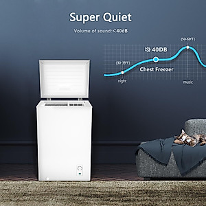 R.W.FLAME Chest Freezer 2.8 Cubic Feet, Deep Freezer with Basket Adjustable Temperature, Energy Saving, Top open Door Compact Freezer, White