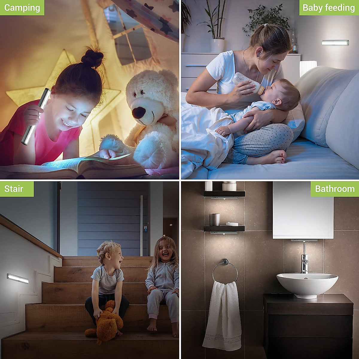 OxyLED Under Cabinet Lights, 10 LED Motion Sensor Lights Indoor, Wireless Stick-on Anywhere Battery Operated Motion Sensor Closet Lights, Under Counter Lights for Kitchen Pantry Cabinet Stairs, 3 Pack