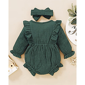 Saeaby Baby Girl Clothes 3-6 Months Infant Girl Clothes Fall Baby Long Sleeve Romper Ruffle Green One Piece Romper Bodysuit Cute Outfit for Girl