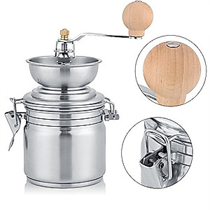 BEIJIALY Manual Coffee Grinder, Stainless Steel Manual Coffee Bean Mill Grain Mill Spice Nuts Grinding Mill Hand Tool, Portable Hand Crank Mill for Home Office Cafe(Silver)