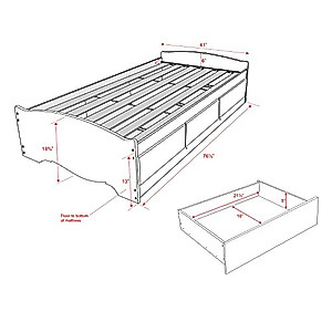 Prepac Twin Mate's Platform Storage Bed with 3 Drawers, Black