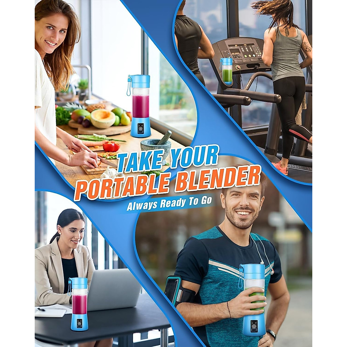 Portable Blender for Shakes and Smoothies, 6 Blades Juicer Cup for USB Rechargeable, Personal Blender with One Touche Operation, Blender Shake Smoothie for Kitchen, Travel and Sport