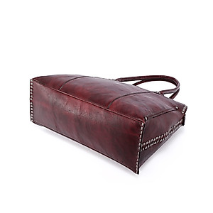 OLD TREND Genuine Leather Soul Stud Satchel Tote Bag Office Daily Handbage (Rusty Red)