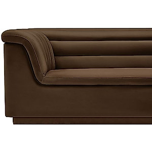 Meridian Furniture 192Brown-S Cascade Collection Modern | Contemporary Velvet Upholstered Sofa with Soft Brown Velvet Fabric, Deep Channel Tufting, Curved Arms, 94" W x 34" D x 28" H, Brown