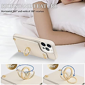 LAMEEKU for iPhone 12 Pro/iPhone 12 Wallet Case 6.1'', Leather Case with Card Holder, 360°Rotation Ring Stand, RFID Blocking Protective Case for Women for Apple iPhone 12 / iPhone 12 Pro Beige