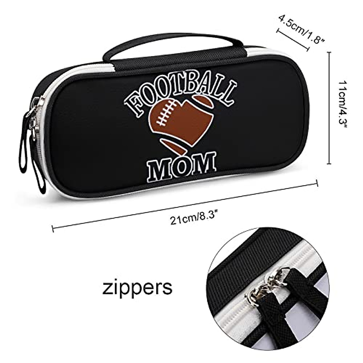 Rugby Football Mom PU Leather Pencil Pen Case Organizer Travel Makeup Handbag Portable Stationery Bag