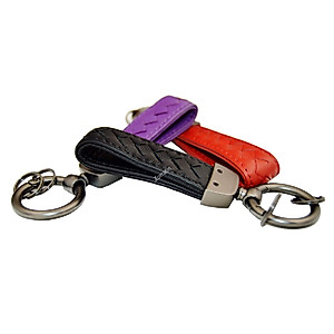 Dark Green Braided Genuine Leather Keychain Key Chain with O Ring for Woman,Car