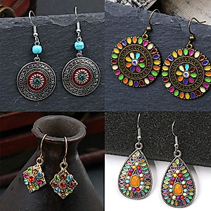 7 Pairs Vintage Bohemian Earrings Set National Retro Rhinestone Ear Stud Eardrop Drop Dangle Earrings Statement Earrings Long Boho Earrings for Women