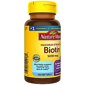 Nature Made Maximum Strength Biotin 5000 mcg, Dietary Supplement may help support Healthy Hair, Skin & Nails, 120 Softgels