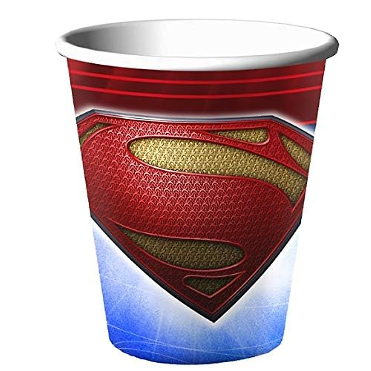 Superman Birthday Party Supplies Bundle includes Plates, Cups, Napkins, Table Cover, Invitations, Thank You Notes, Cape, Hanging Decoration, Centerpiece, Tattoo