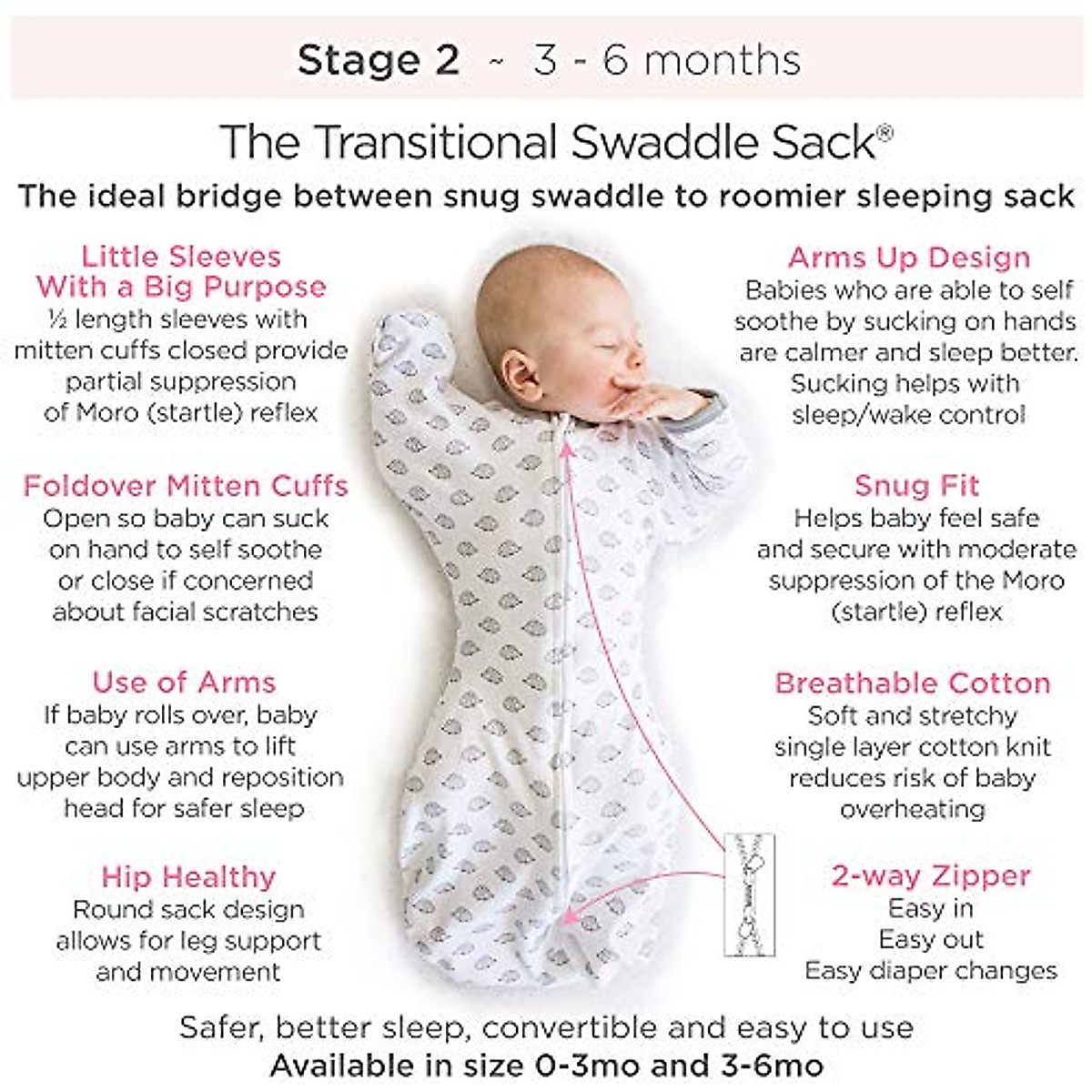 SwaddleDesigns Transitional Swaddle Sack with Arms Up Half-Length Sleeves and Mitten Cuffs, Heavenly Floral, Pink, Medium, 3-6 Months (Better Sleep for Baby Girls, Easy Swaddle Transition)