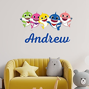 Baby Shark Wall Decals by Kraftmatics Design, Personalized Multiple Font Custom Name Wall Decals, Initial Nursery Vinyl Stickers, Kids Room Décor, Bedside Decals