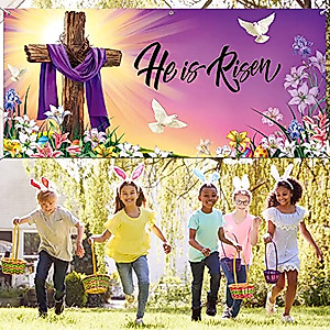 Outdoor Easter Garage Door Banner Cover He is Risen Backdrop Easter Decorations Extra Large Jesus Cross Religious Banner Background for Spring Home Outdoor Indoor Easter Party Supplies 6.1 x 13 ft
