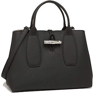 Longchamp 'Roseau' Leather Top handle Shoulder Tote Handbag, Black