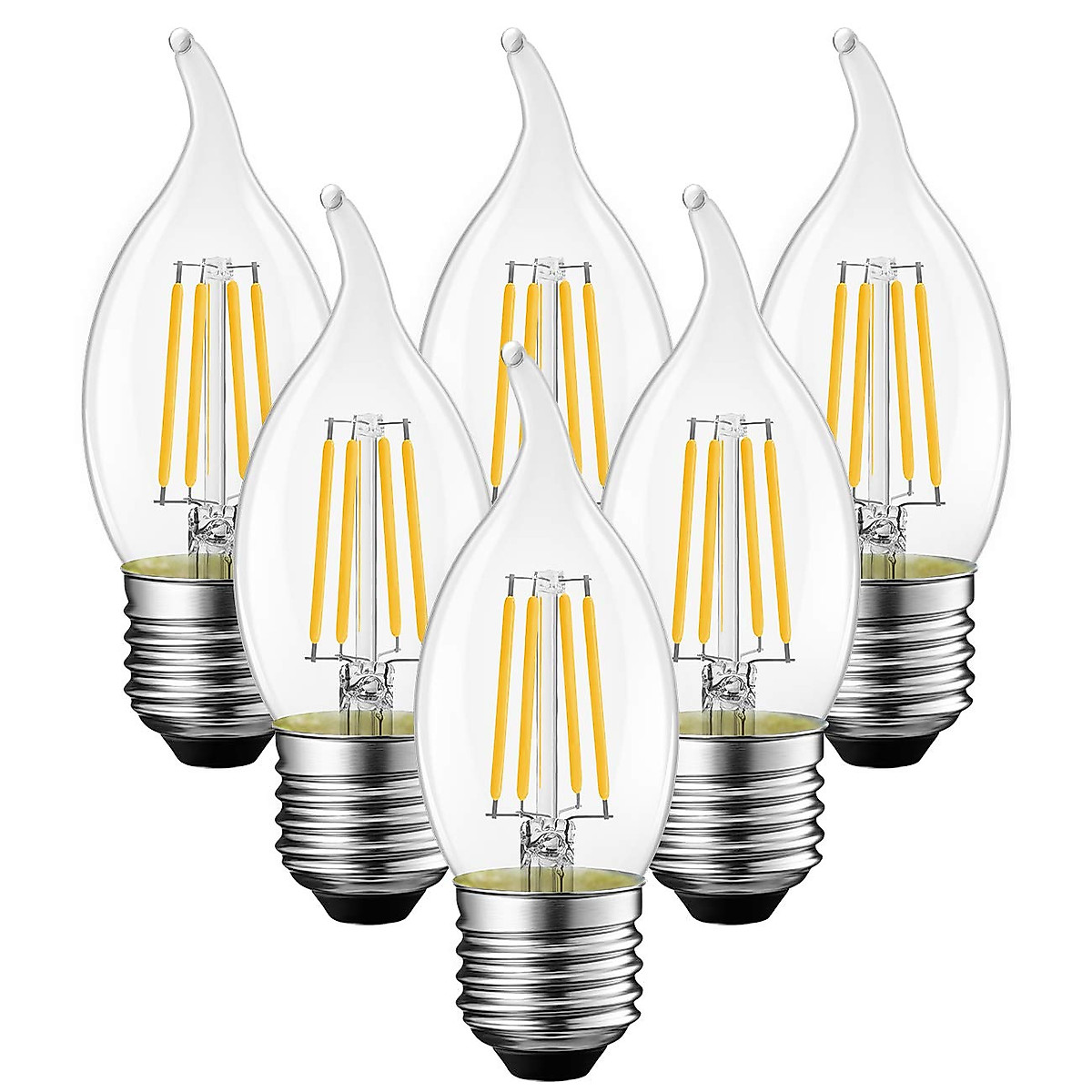 ANWIO C35/CA11 Flame Tip Chandelier Light Bulbs, LED Filament Bulb Candelabra E26 Base, Dimmable 4.5W (60W Equivalent) B11 E26 Medium Base, 2700K Warm White, 6 Pack