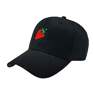 Strawberry Cherry Baseball Hat, Embroidered Dad Cap, Unstructured Soft Cotton, Adjustable Strap Back (Black 2)