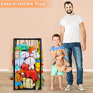 FIOBEE Stuffed Animals Zoo Storage Stuffed Animals Holder Organizer Large Toy Storage Shelf with Elastic Band Stuffed Animals Cage for Nursery Playroom Bedroom Room Furniture, Black, M