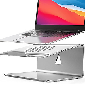 LORYERGO Laptop Stand, Aluminum Laptop Riser for Desk, Ergonomic Computer Stand for Laptop, Laptop Stand for Desk Compatible with Most 10-17" Laptops, Silver