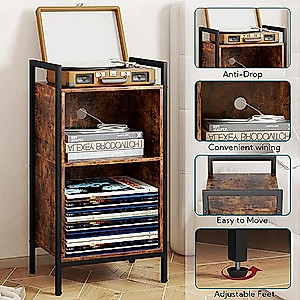 Yusong 3 Tier End Table, Tall Side Table with Storage Cabinets, Bedside Table Nightstand Small Bookcase for Small Space in Living Room, Bedroom, Office, Rustic Brown