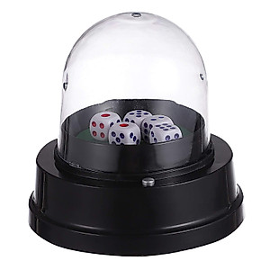 jojofuny Automatic Transparent Plastic Electrical Dice Cup with 5 Dice Transparent Plastic Cover Electrical Shaking Dice Roller Cup Set for KTV Pub Bar Party Game No Battery Black