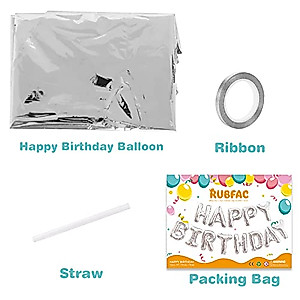 RUBFAC Silver Happy Birthday Balloons Banner, 16 Inch 3D Silver Mylar Foil Birthday Letters Sign for Kids Adults Boys Girls Birthday Decorations Party Supplies