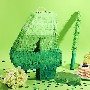 WinnerWhy Number Pinata Decorations 16 Inch Gradient Green Number Pinata with Blindfold Stick and Confetti for Birthday Baby Shower Safari Jungle Themed Party Supplies Xmas Centerpiece (Number 4)