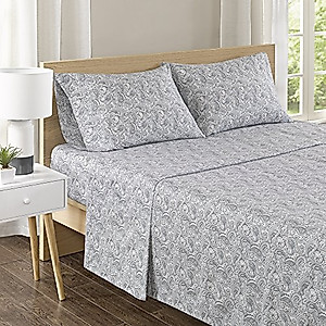 Comfort Spaces 100% Cotton Sheet Set Breathable, Lightweight, Soft with 14" Elastic Pocket Fits up to 16" Mattress, All Season Cozy Bedding, Matching Pillow Case, Queen Paisley Multi 4 Piece
