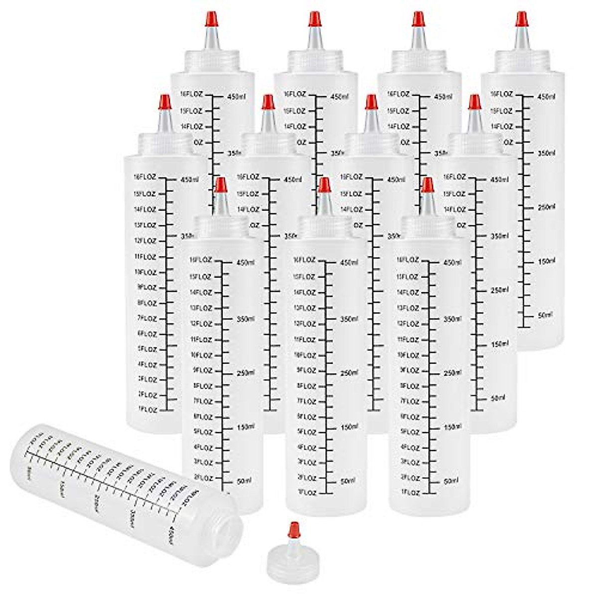 Foraineam 12-Pack 16 oz. (473ml) Condiment Squeeze Bottles with Twist on Lids - Durable Plastic Squirt Bottle Easy Squeeze Applicator Bottles for Ketchup, Sauces, Syrup, Dressings, Arts & Crafts