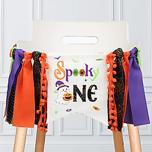 Halloween 1st Birthday High Chair Banner Girl Boy - Spooky One Banner Orange Purple Green Black Halloween Theme First Birthday Party Decorations, Pumpkin Spider Ghost Garland for Baby 1st Birthday