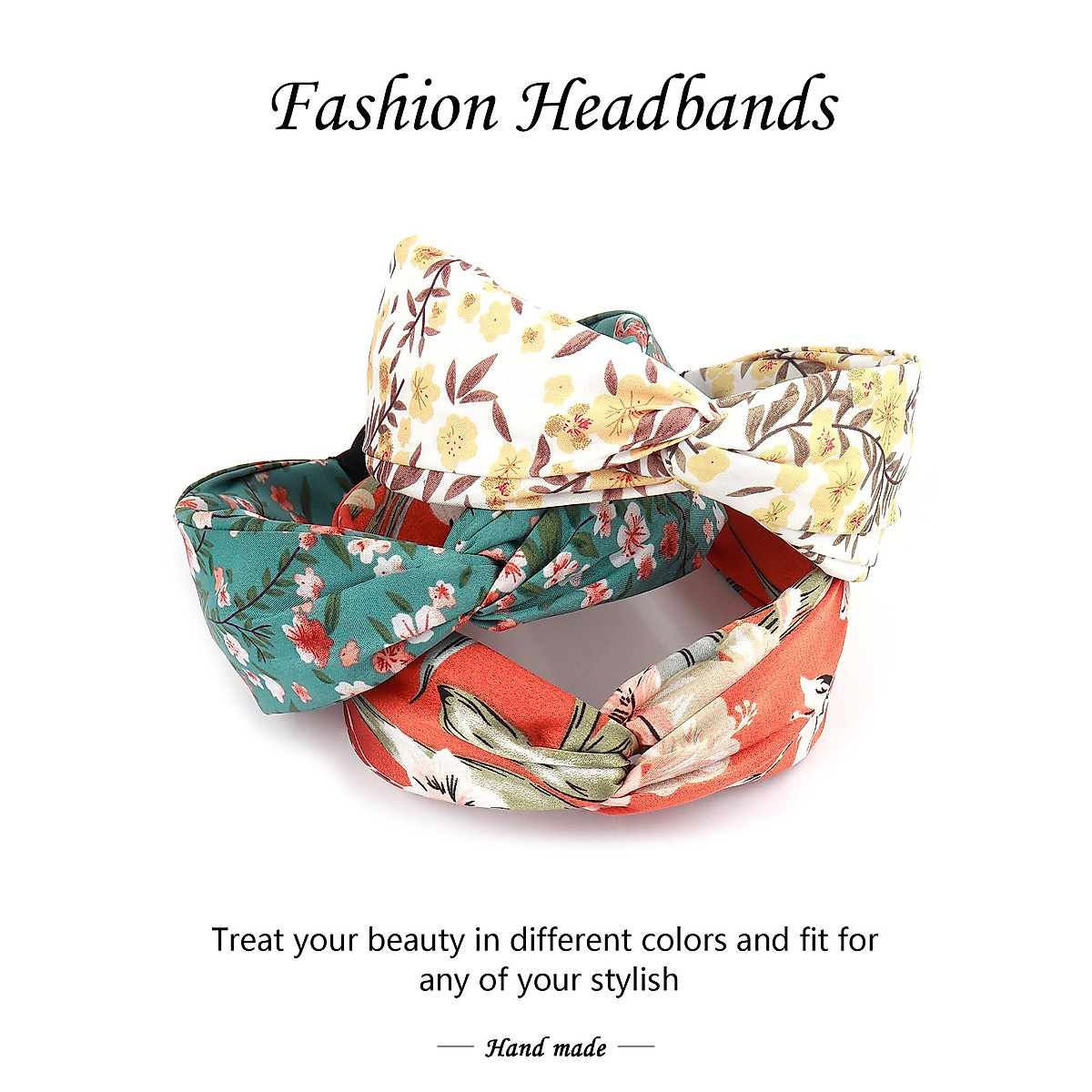 Beauty.H.C Cute Headbands for Women, Non Slip Women Headbands for Hair, Boho Fashion Women Headband, Satin Knotted Floral Head Bands for Women's Hair, Fashion Accessories for Women Girls 3PCS